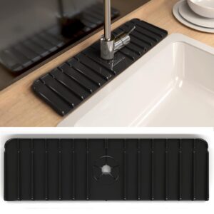 BLISSY LIFE Kitchen Sink Splash Guard - Silicone Mat Behind Faucet, Handle Drip Water Catcher Tray, Counter Backsplash Protector for Bathroom Kitchen RVs Farmhouse - 14 Inches (Black)