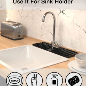 BLISSY LIFE Kitchen Sink Splash Guard - Silicone Mat Behind Faucet, Handle Drip Water Catcher Tray, Counter Backsplash Protector for Bathroom Kitchen RVs Farmhouse - 14 Inches (Black)