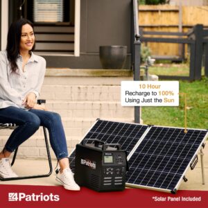 Patriot Power Generator - Fume-FREE, Silent & Safe Lithium-Iron-Phosphate Battery, 100-Watt Solar Panel Included, 1,800 Watts of Reliable Power During An Outage, Quiet & Portable, 2,500 + Lifecycles