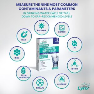 EPA-Recommended Detection Water Test Kit for Lead, Bacteria, Hardness, pH, Nitrate, Nitrite, Chlorine, Iron & Copper - for Well Water & Tap Water, Rapid Results with Easy Instructions