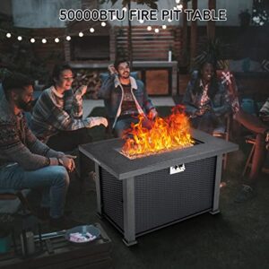 44 Inch Propane Fire Pit Table, PioneerWorks 50000BTU Rectangle Fire Table with Cover & Rain Cover, Sturdy Steel and Iron Fence Surface, CSA Safety Certified, Companion for Your Garden, Black