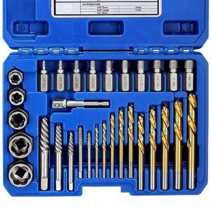 xjx 31-piece screw & bolt extractors drill bit set, multi-spline screw extractors cr-mo nut remover set spiral screw extractor for removing broken studs, frozen, rounded-off bolts, socket screws