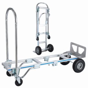 SmarketBuy Convertible Hand Truck 1000 LBS Weight Capacity 2 in 1 Heavy Duty Hand Truck Durable Aluminum and Steel Construction with Nose Plate 4 Wheels Hand Truck Dolly