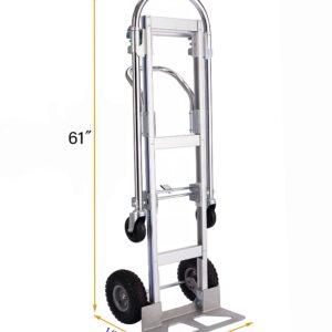 SmarketBuy Convertible Hand Truck 1000 LBS Weight Capacity 2 in 1 Heavy Duty Hand Truck Durable Aluminum and Steel Construction with Nose Plate 4 Wheels Hand Truck Dolly