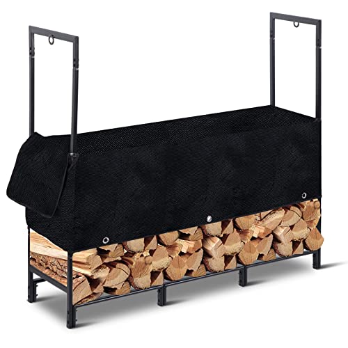 KULAMOON Firewood Racks Outdoor with Cover, 4FT Heavy Duty Wood Rack for Firewood, Firewood Storage Logs Rack with Cover for Fireplace Patio Deck, Indoor/Outdoor Wood Rack for Firewood