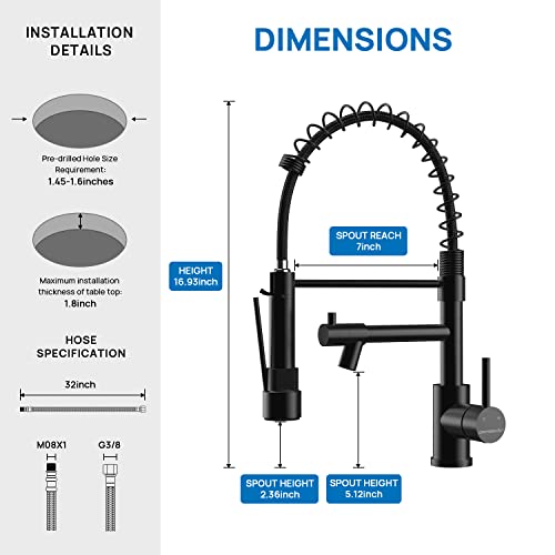 Kitchen Faucets,Craftespirit Kitchen Faucet with Pull Down Sprayer Kitchen Sink Faucet Matte Black Kitchen Faucet with Sprayer