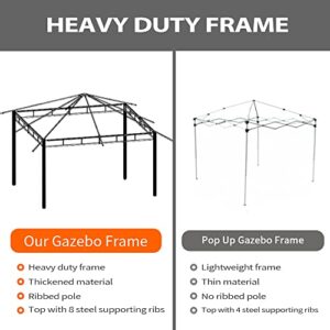 FAB BASED 10x13 Patio Gazebo with Mosquito Netting and Sand Bag - Aluminum Pole & Polyester Top, Fireproof Enclosure & Waterproof Screen Tent, Garden Pavilion for Patio, Backyard, Lawn (Khaki)