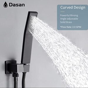 DASAN Full Body Shower System with 6 PCS Body Spray Jets & 12'' Rain Shower Head & Handheld, Ceiling Mount Rain Shower System Matte Black Shower Faucets Sets Complete with Valve, SA-SS03AMB-S12C