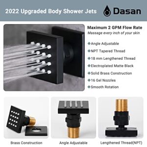 DASAN Full Body Shower System with 6 PCS Body Spray Jets & 12'' Rain Shower Head & Handheld, Ceiling Mount Rain Shower System Matte Black Shower Faucets Sets Complete with Valve, SA-SS03AMB-S12C