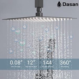 DASAN Full Body Shower System with 6 PCS Body Spray Jets & 12'' Rain Shower Head & Handheld, Ceiling Mount Rain Shower System Matte Black Shower Faucets Sets Complete with Valve, SA-SS03AMB-S12C