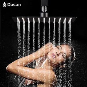 DASAN Full Body Shower System with 6 PCS Body Spray Jets & 12'' Rain Shower Head & Handheld, Ceiling Mount Rain Shower System Matte Black Shower Faucets Sets Complete with Valve, SA-SS03AMB-S12C