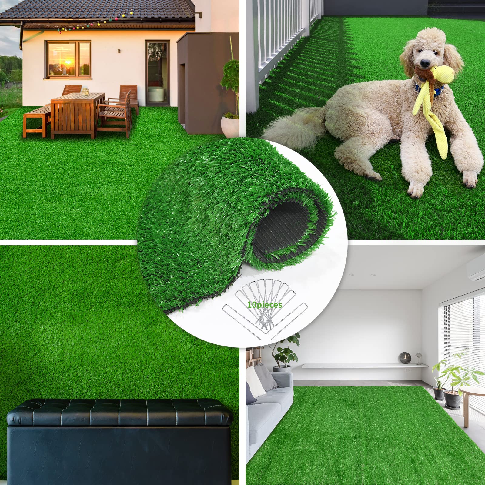 LOOBANI Realistic Artificial Grass Rug Indoor Outdoor, Dog Grass Mat with Drainage Holes and Replacement Artificial Grass Turf, Suitable for Garden Lawn Landscape Balcony Decoration- 3 Feet x 5 Feet