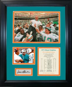 framed miami dolphins 1972 undefeated season facsimile laser engraved don shula signature auto 12"x15" football photo collage