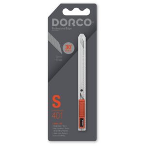 dorco professional quality utility box cutter knife s401 - auto-lock safety system, small design, retractable, built-in snap-off tool, replaceable carbon steel blade, 30° blade tip for precision - 9mm