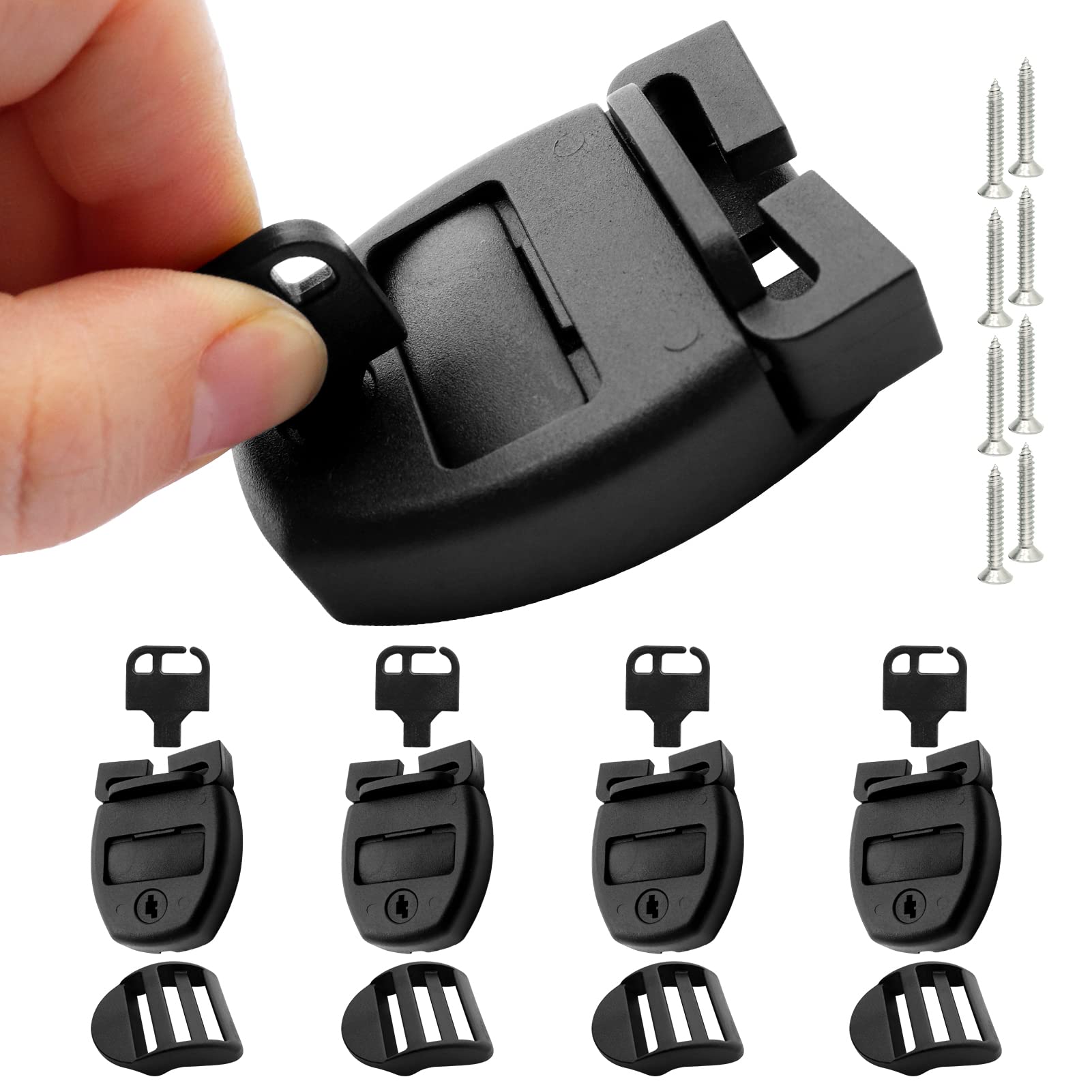 ZOMOFEW 4 Sets Spa Hot Tub Cover Clips Latch Replacement Kit,Hot Tub Cover Latches Clip Lock for Cover Straps with Keys,Hardware Accessories for Spa Cover Straps (Black)