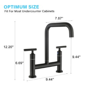 Dornberg Bridge Kitchen Faucet, 360 Swivel 2 Hole 2 Handle Kitchen Sink Faucet, Stainless Steel Matte Black