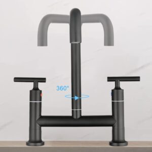 Dornberg Bridge Kitchen Faucet, 360 Swivel 2 Hole 2 Handle Kitchen Sink Faucet, Stainless Steel Matte Black