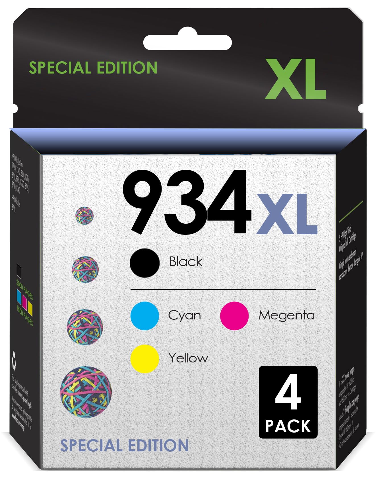 5-Star Compatible Replacement for HP 934XL 935XL. Works with Officejet 6815 6230 6830 6812 6835 6820 Printers. 4 Pack (Black, Cyan, Magenta, Yellow)