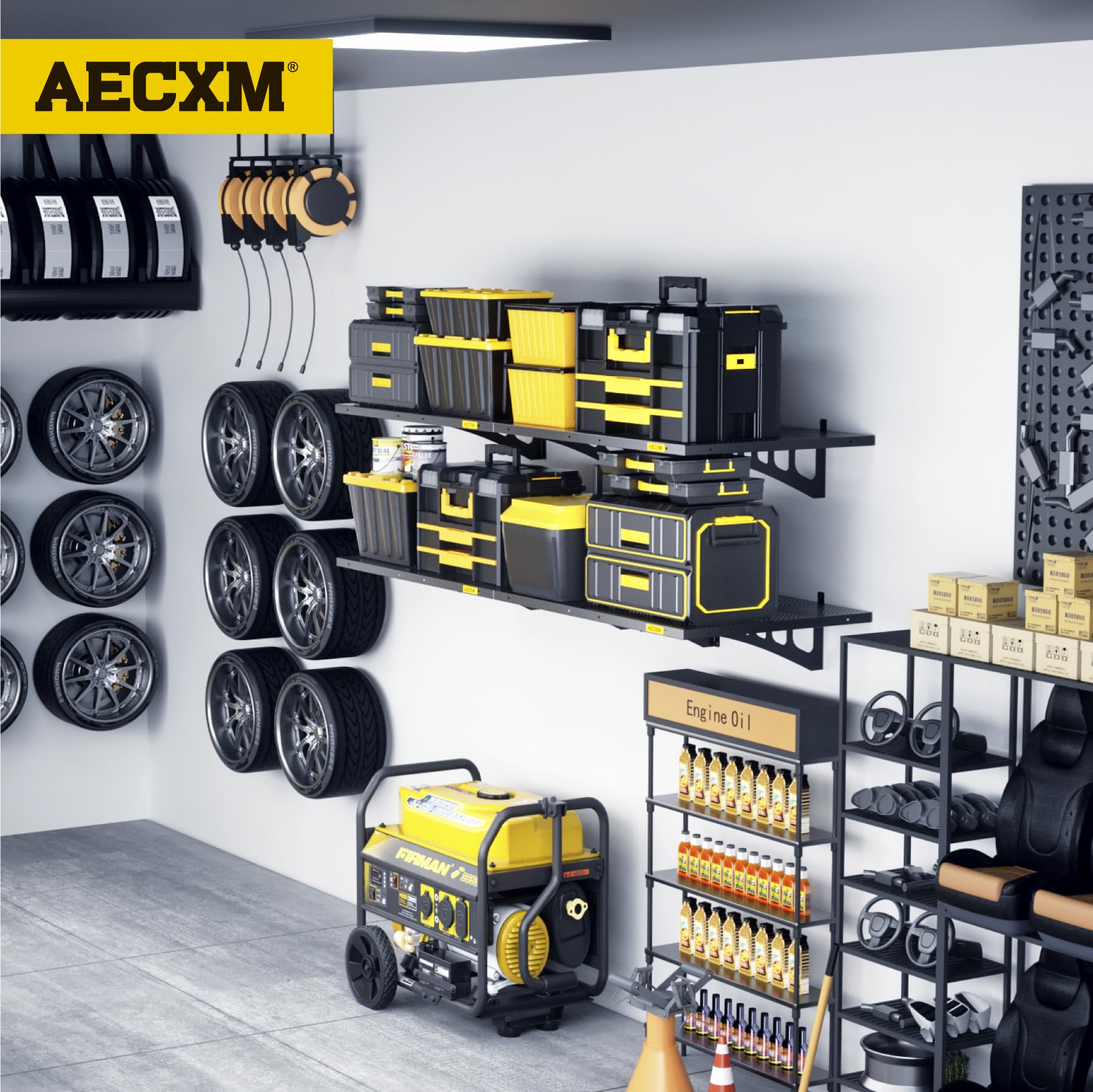 Aecxm 4pack-1.64x4ft Garage Wall Shelving Garage Storage Racks Wall Mounted Shelves Garage Storage Wall Mounted Floating Shelves (Black)