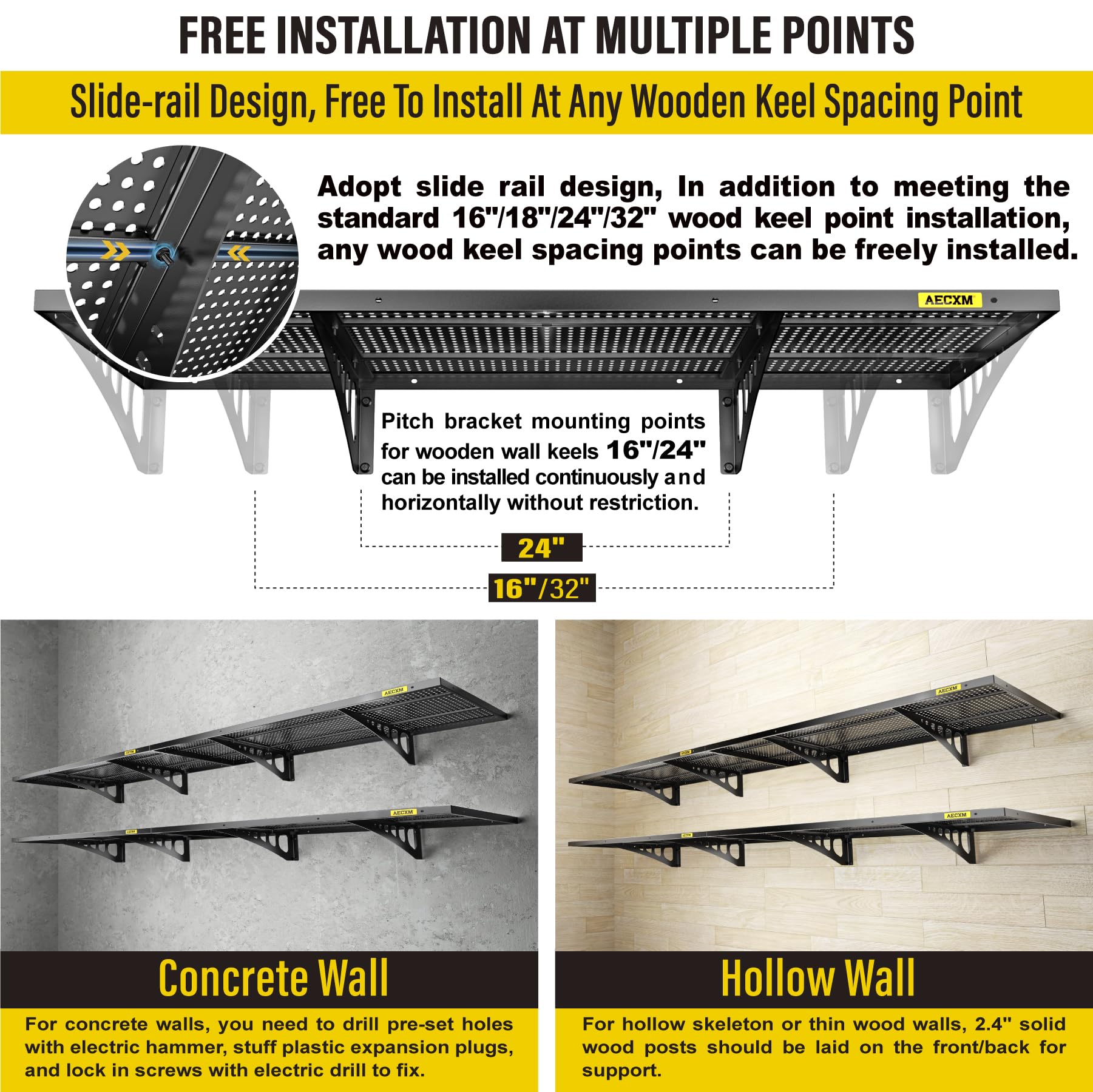 Aecxm 4pack-1.64x4ft Garage Wall Shelving Garage Storage Racks Wall Mounted Shelves Garage Storage Wall Mounted Floating Shelves (Black)