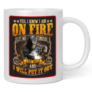 harvey martin welder gift i know i am on fire funny saying welding mug gift ceramic coffee mug 11oz white