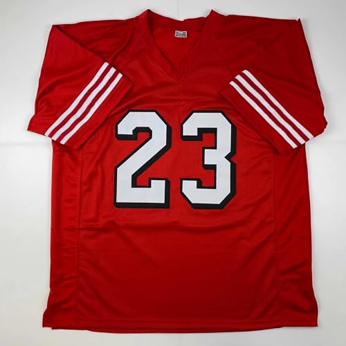 Facsimile Autographed Christian McCaffrey San Francisco Red Alternate Reprint Laser Auto Football Jersey Size Men's XL