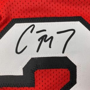 Facsimile Autographed Christian McCaffrey San Francisco Red Alternate Reprint Laser Auto Football Jersey Size Men's XL