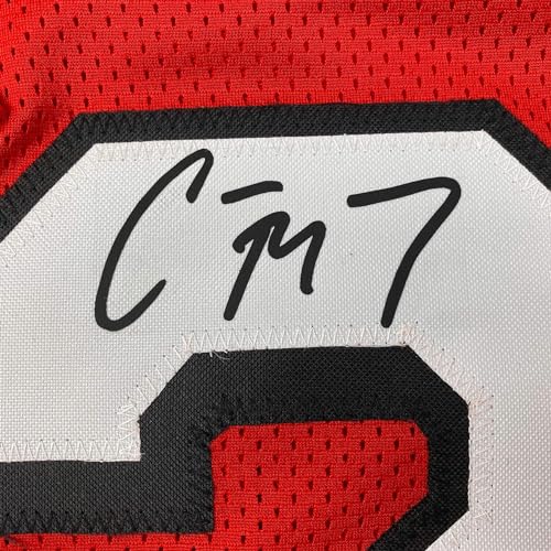 Facsimile Autographed Christian McCaffrey San Francisco Red Alternate Reprint Laser Auto Football Jersey Size Men's XL