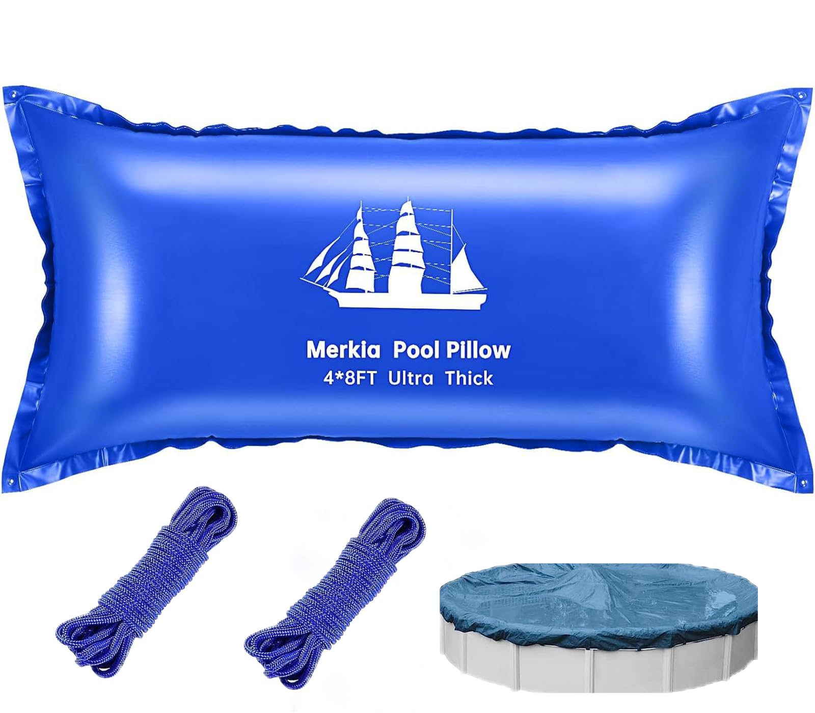 Pool Pillows for Above Ground Pools | 4 x 8 Ft Pool Cover Air Pillows Closing Winter Kit | Ultra Thick & Cold Resistant 0.4mm PVC for Winterizing | Included 2x16.5ft Rope