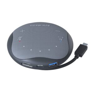 avermedia as315 portable speakerphone works with zoom, teams, skype, usb-c docking station, usb hub, portable conference speaker and microphone, ai noise reduction