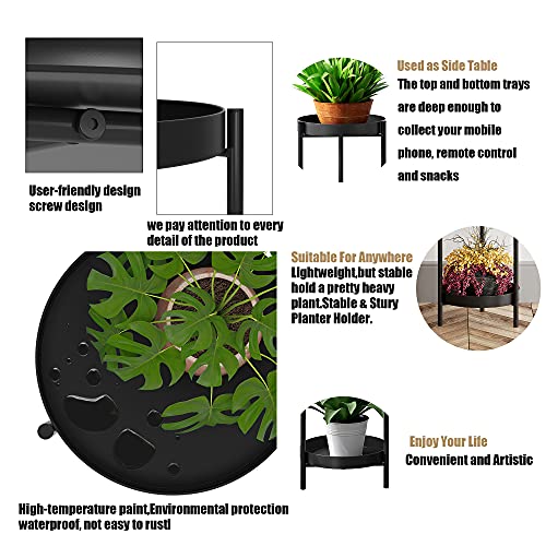 Fashionoda 2 Tier Metal Flower Plants Holder, with 2 Removable Display for Indoor or Outdoor,Pot Plant Planter Display (Black 2P)