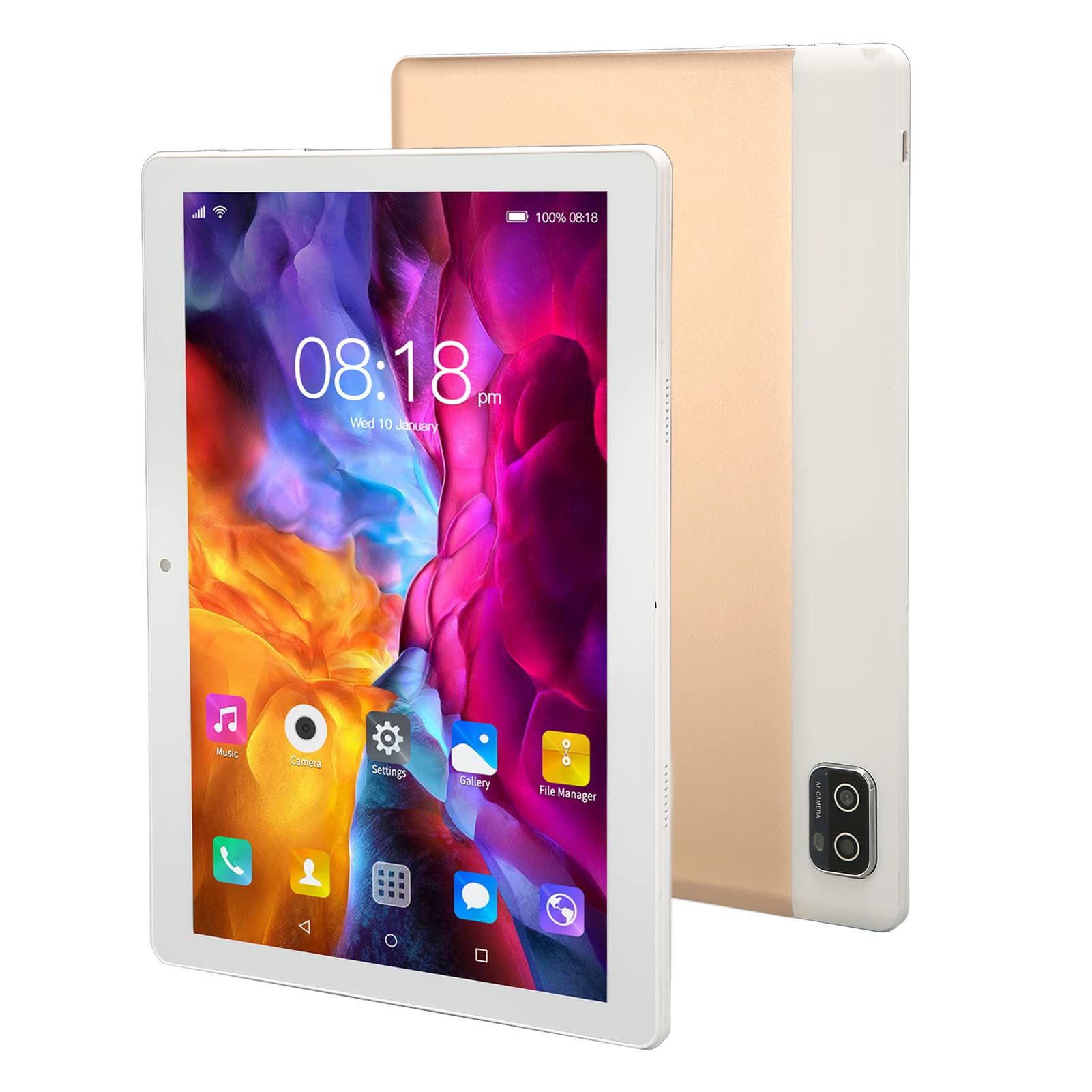 10.1in Tablet, Gold 5G WiFi Calling Calling Tablet 1960x1080 Resolution for 12 100240V for Study (US Plug)