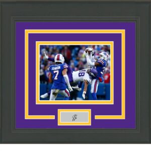 framed justin jefferson catch vs. bills facsimile laser engraved signature auto minnesota vikings 15x16 football photo