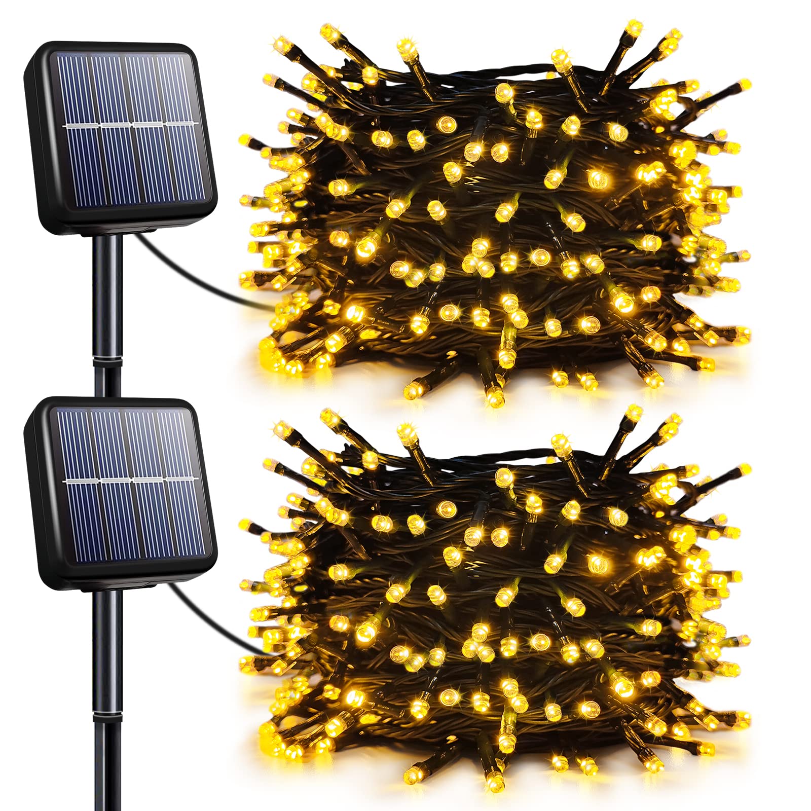 TIANG Solar String Lights, 2 Pack X 200LED 72ft Total 400LED 8 Modes Warm White Solar String Outdoor Lights, Waterproof Solar Ball Fairy Lights for Garden, Patio, Wedding, Xmas Tree, Outdoor Decor