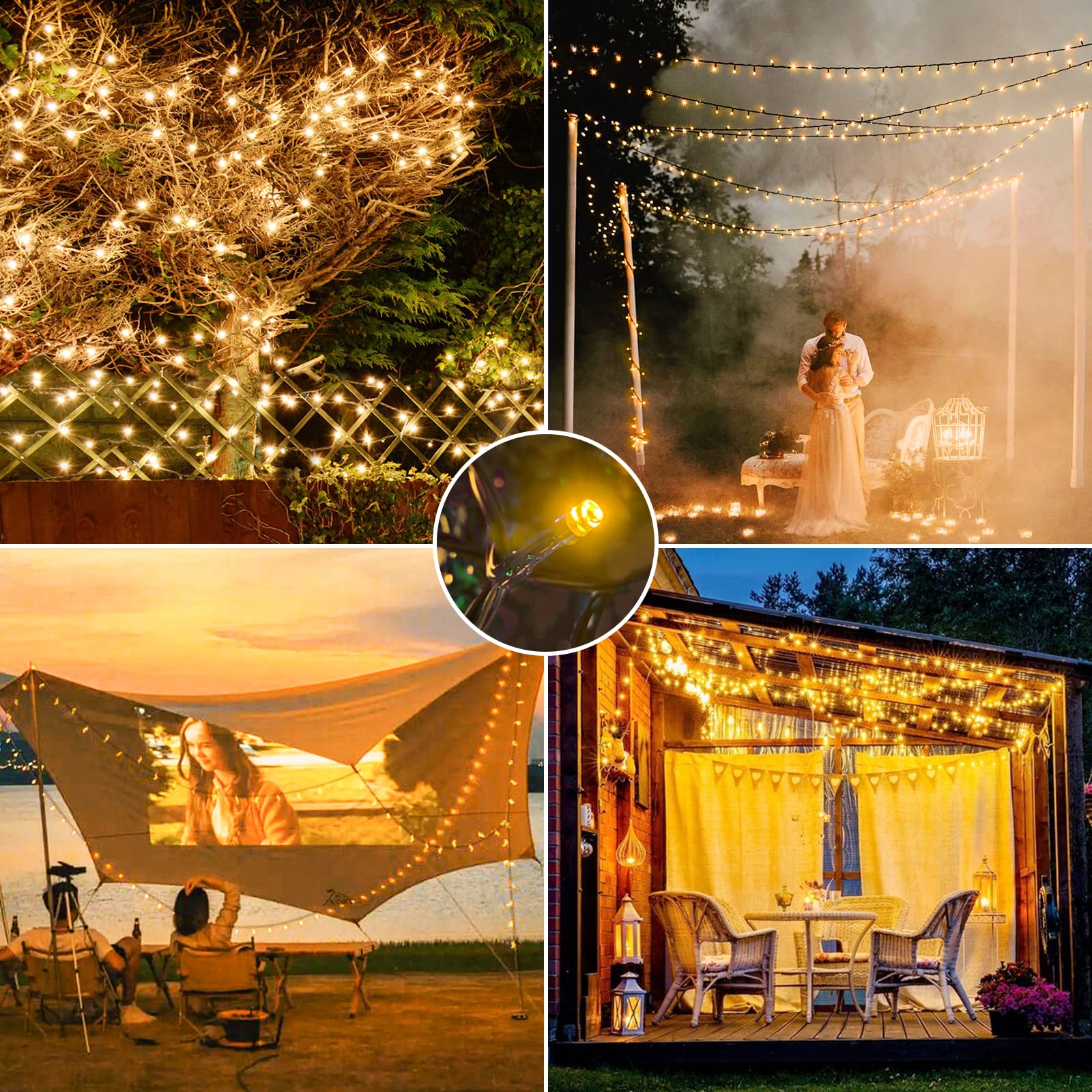 TIANG Solar String Lights, 2 Pack X 200LED 72ft Total 400LED 8 Modes Warm White Solar String Outdoor Lights, Waterproof Solar Ball Fairy Lights for Garden, Patio, Wedding, Xmas Tree, Outdoor Decor