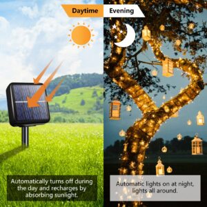 TIANG Solar String Lights, 2 Pack X 200LED 72ft Total 400LED 8 Modes Warm White Solar String Outdoor Lights, Waterproof Solar Ball Fairy Lights for Garden, Patio, Wedding, Xmas Tree, Outdoor Decor