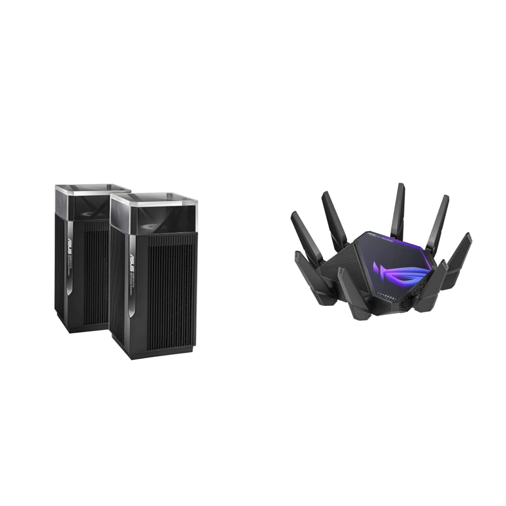 ASUS ZenWiFi Pro ET12 AXE11000 Tri-Band WiFi 6E Mesh System (2 pack) and ASUS ROG Rapture GT-AXE16000 6GHz Quad-band WiFi 6E Extendable Gaming Router