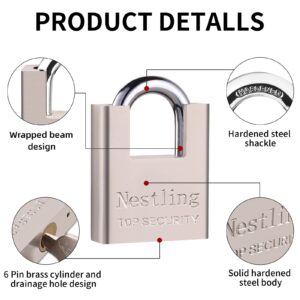 AMMIY Locks with 4 Keys，Keyed Alike Heavy Duty Pad Lock，Outdoor Solid Brass Keyed Padlock, High Security Wraped Beam Padlock with Key for Gate Lock School Gym Locker Storage Unit Fence Hasp Toolbox