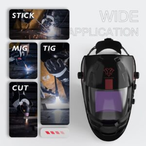 YESWELDER Large Viewing Screen True Color Solar Power Auto Darkening Welding Helmet, Hemispherical lense for TIG MIG Arc Weld Grinding Welder Mask