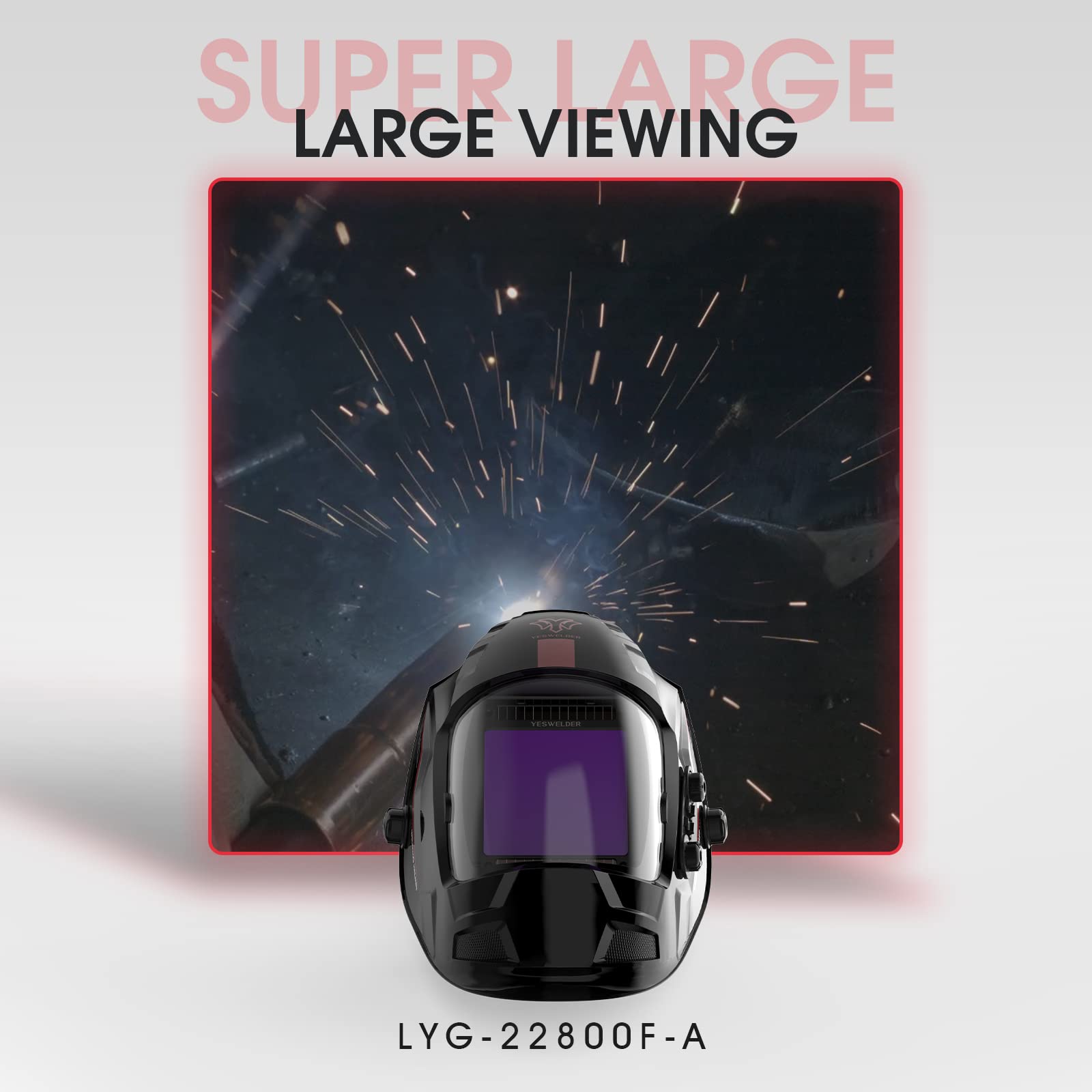 YESWELDER Large Viewing Screen True Color Solar Power Auto Darkening Welding Helmet, Hemispherical lense for TIG MIG Arc Weld Grinding Welder Mask