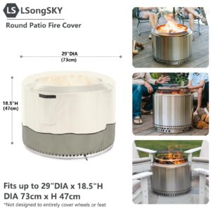 LSongSKY Patio Fire Pit Cover for Solo Stove Yukon 27 Inch,Waterproof 600D Heavy Duty 29 inch Outdoor Round Fire Cover,Solo Stove Yukon Cover Waterproof(29"DIA x 18.5"H),White&Grayish Green