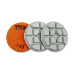 dt-diatool concrete polishing pads 3 inch/80mm for concrete, cement and terrazzo floors processing, repairing and renovating, dry or wet use diamond grinding pads grit 100 3pcs