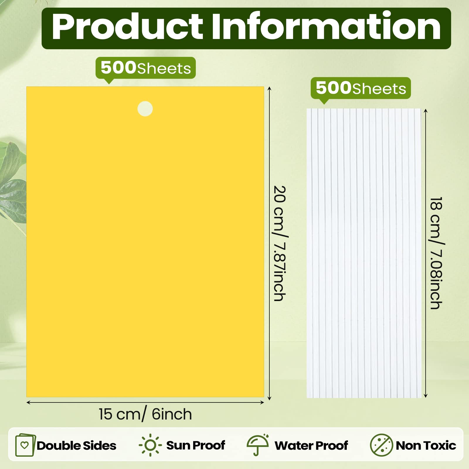 500 Pcs Double Sided Sticky Traps for Flying Plant Insect Like White Flies Aphids 6 x 8 Inch Sticky Gnat Traps Killer Fruit Fly Traps for Indoor Outdoor Including Twist Ties, Yellow