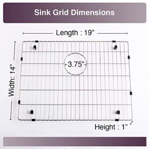 Kitchen Sink Grid (19" x 14") - Kitchen Sink Protector Stainless Steel - Sink Rack for Bottom of Sink with Rear Drain for Single Sink Bowl - Anti Scratch, Sturdy, and Rust Resistant