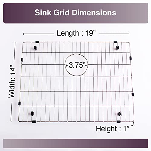 Kitchen Sink Grid (19" x 14") - Kitchen Sink Protector Stainless Steel - Sink Rack for Bottom of Sink with Rear Drain for Single Sink Bowl - Anti Scratch, Sturdy, and Rust Resistant