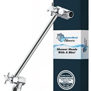 HammerHead Showers 12 Inch Long Adjustable Shower Arm — Feat. Shark Teeth, The Strongest Locking Joints of Any Shower Head Extension Arm — Metal Extender Raises Showerhead Height — Chrome