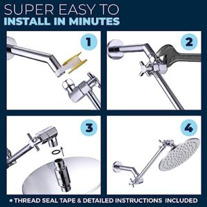 HammerHead Showers 12 Inch Long Adjustable Shower Arm — Feat. Shark Teeth, The Strongest Locking Joints of Any Shower Head Extension Arm — Metal Extender Raises Showerhead Height — Chrome