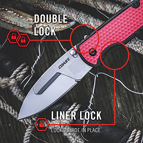 COAST SHIFT, EDC Replaceable Blade Folding Knife, Liner Lock, Double Lock, Pocket Clip, Thumb Studs for Everyday Carry, Sheath Included, Red/Black, for Hunting, Fishing, Camping, Outdoor Use