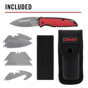 COAST SHIFT, EDC Replaceable Blade Folding Knife, Liner Lock, Double Lock, Pocket Clip, Thumb Studs for Everyday Carry, Sheath Included, Red/Black, for Hunting, Fishing, Camping, Outdoor Use