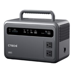 ctechi portable power station 600w (peak 1200w), 384wh lifepo4 battery, 120000mah emergency power supply, solar generator with 2 ac outlets 600w for travel, camping, power outage, cpap and rvs